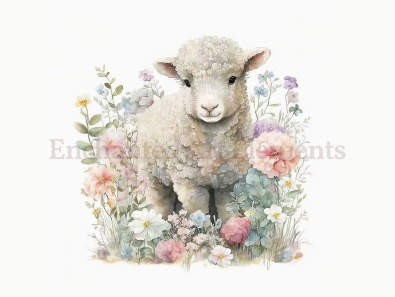 Sheep Watercolor Floral Illustration: Wildflower Invitation (JPG Files ...