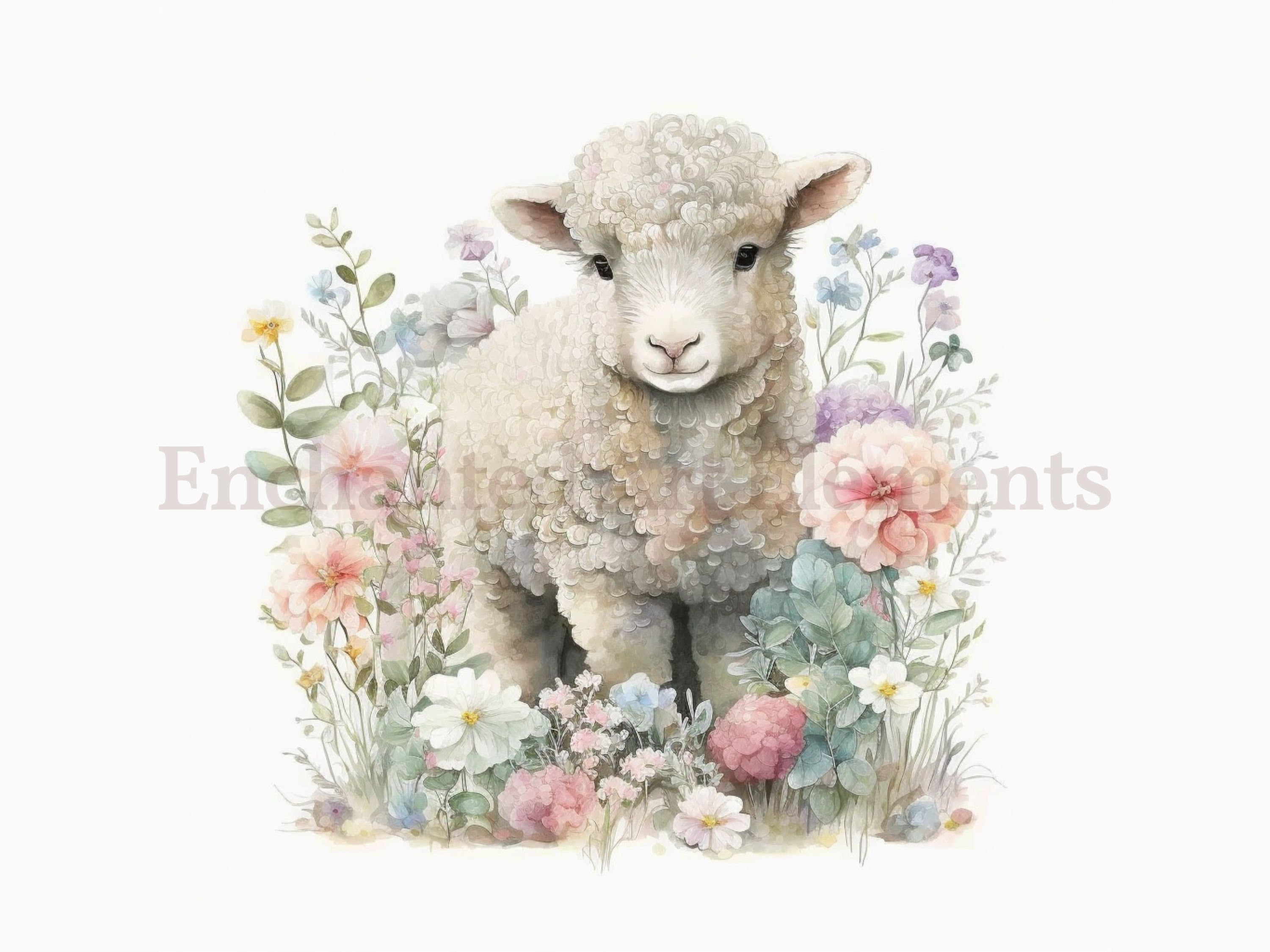 Sheep Watercolor Floral Illustration Wildflower Invitation - Etsy