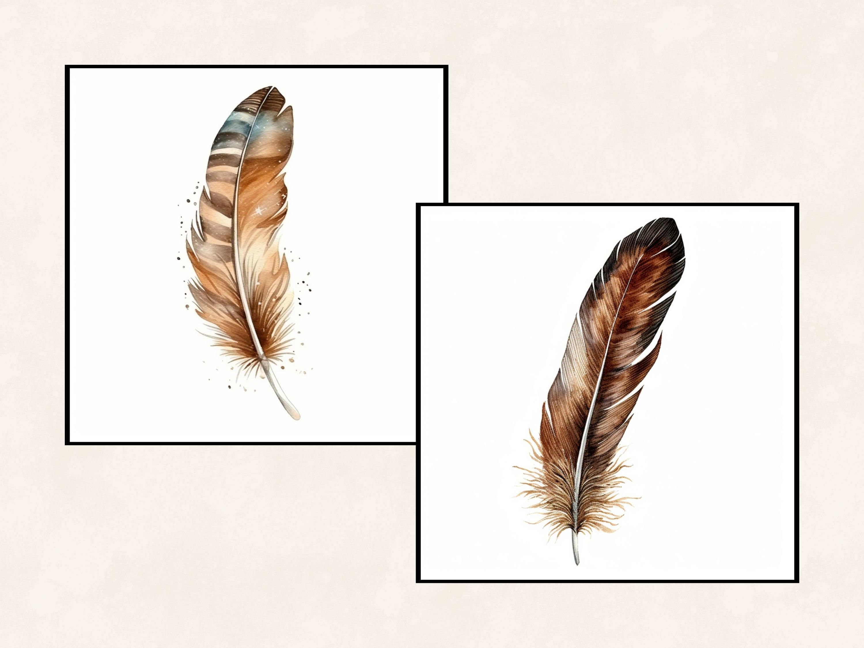 Boho Feathers Clipart Watercolor Illustration Commercial Use - Etsy