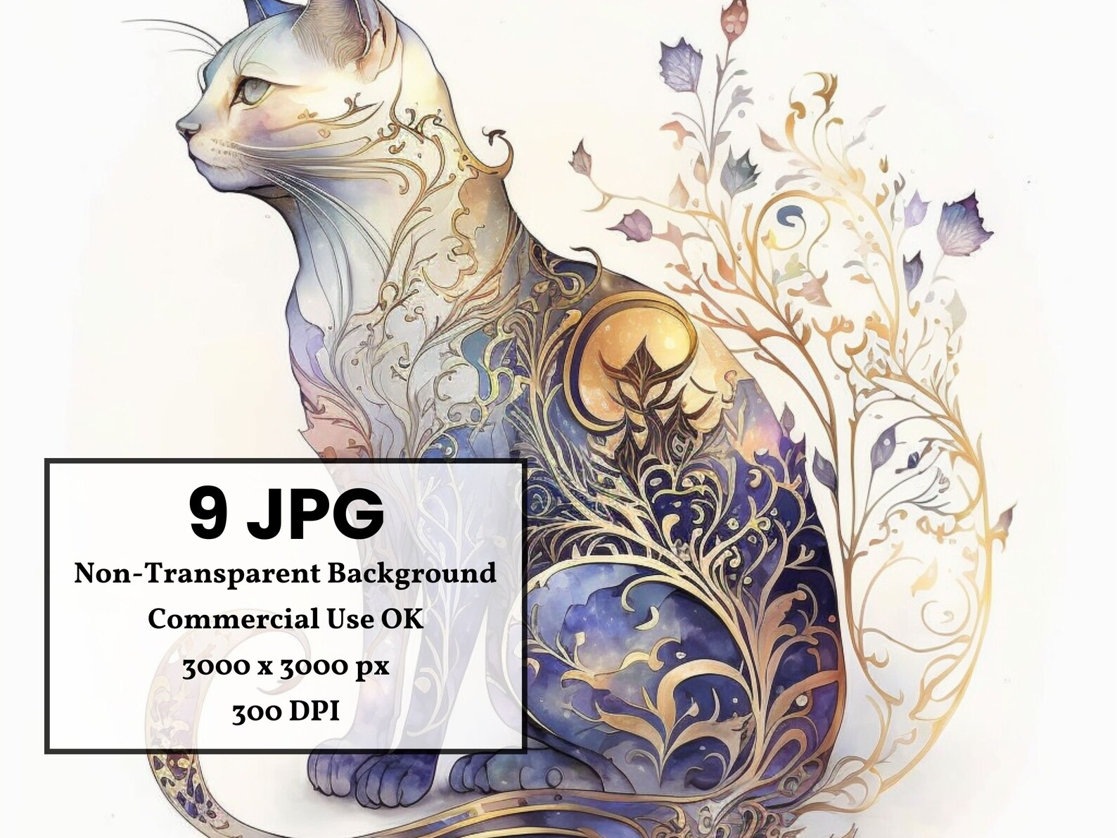 9 Magic Cat Print Art Enchanted Cat Illustration Commercial Use ...