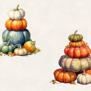 Watercolor Fall Pumpkins Clipart: Commercial Use Digital Bundle ...