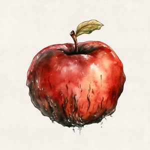 Rotten Apple Clipart Watercolor Illustration Commercial Use Digital ...