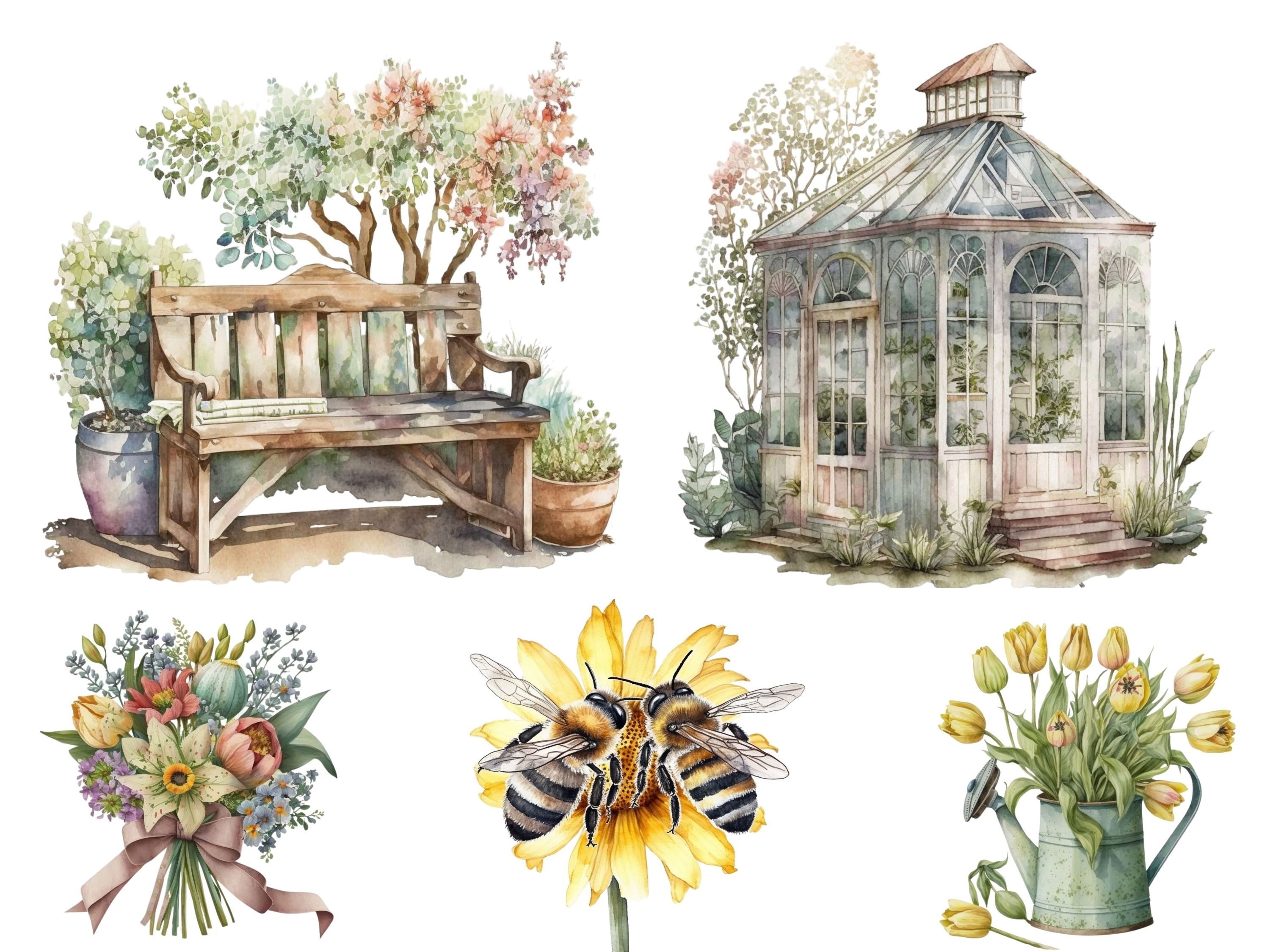 Garden Clip Art Watercolor Gardening Clipart Variety Bundle - Etsy