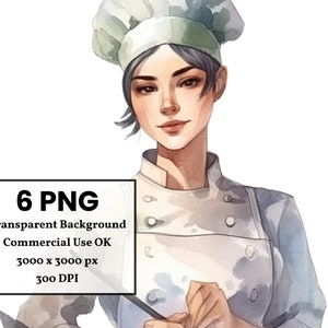 Female Chef Watercolor Clipart Bundle Commercial Use Digital Design ...
