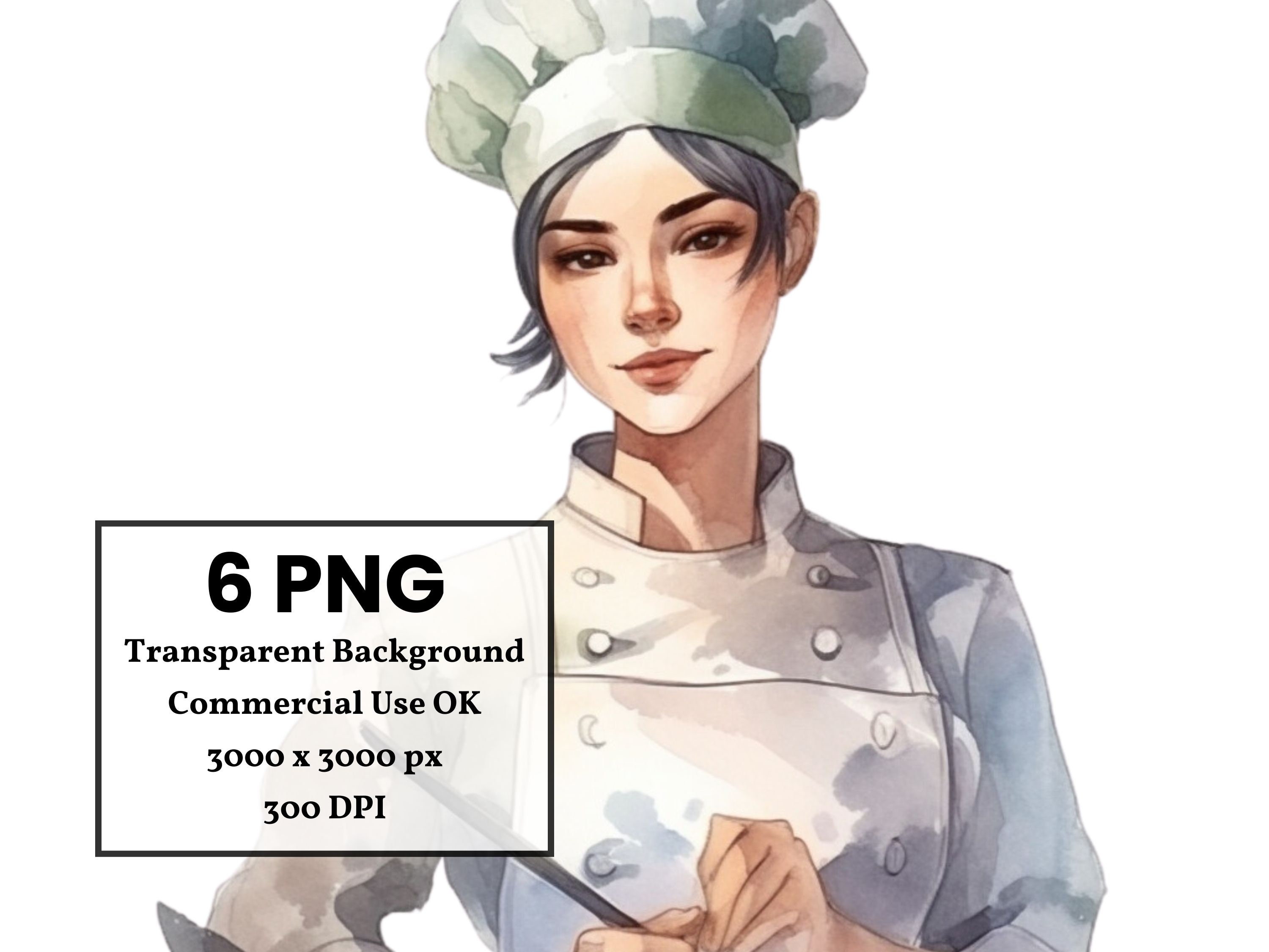 Female Chef Watercolor Clipart Bundle Commercial Use Digital - Etsy