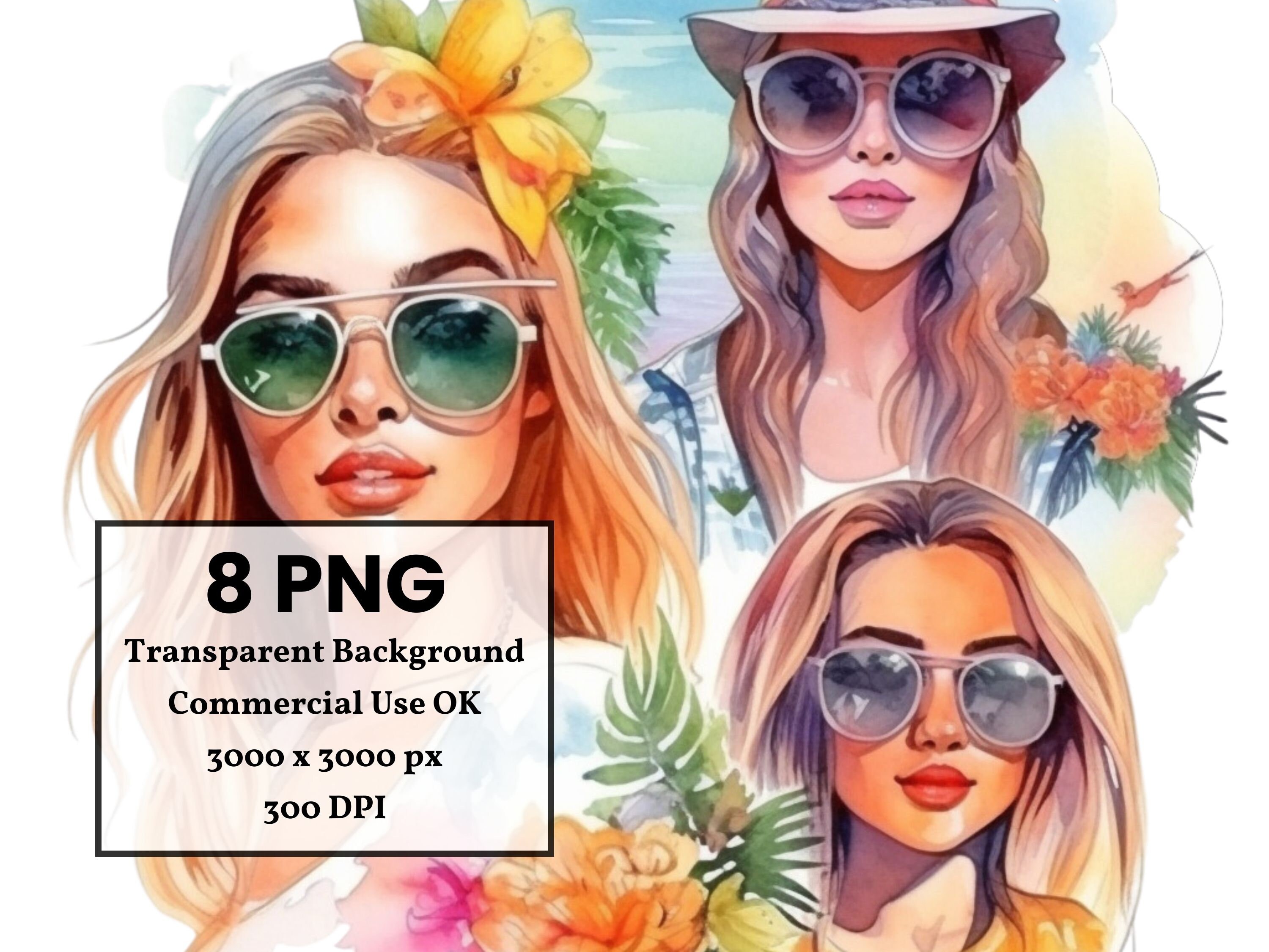 Summer Girls Watercolor Clipart Bundle Flamingo Watermelon - Etsy