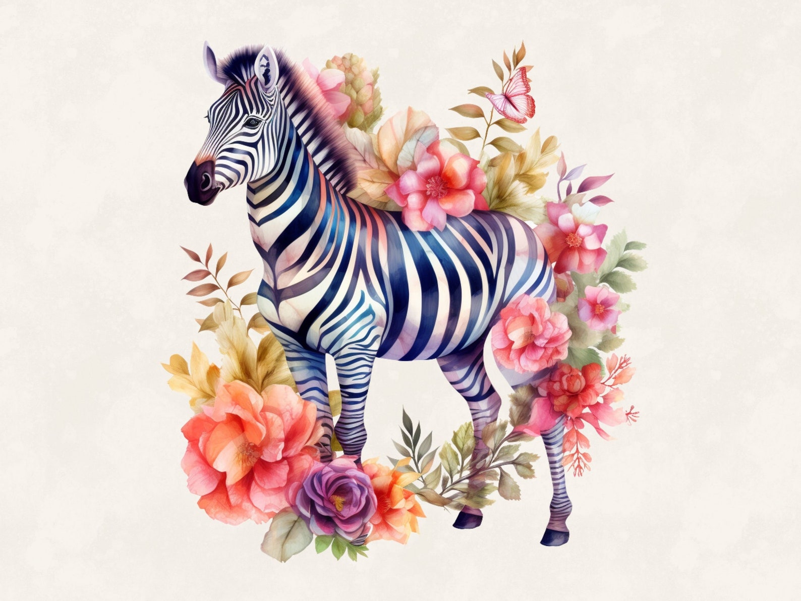 Zebra and Flowers Clipart Bundle Commercial Use Watercolor - Etsy