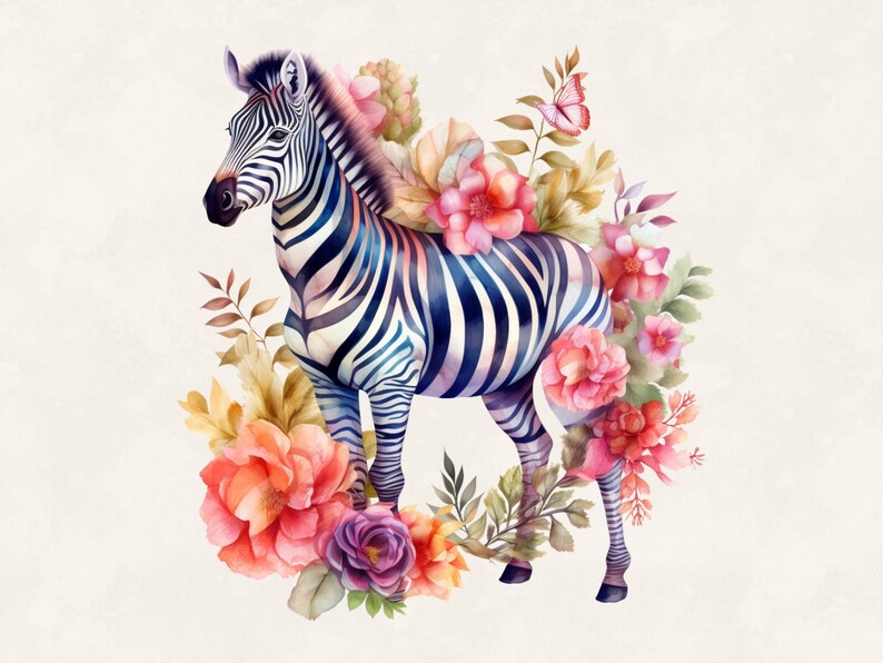 Zebra and Flowers Clipart Bundle Commercial Use Watercolor - Etsy