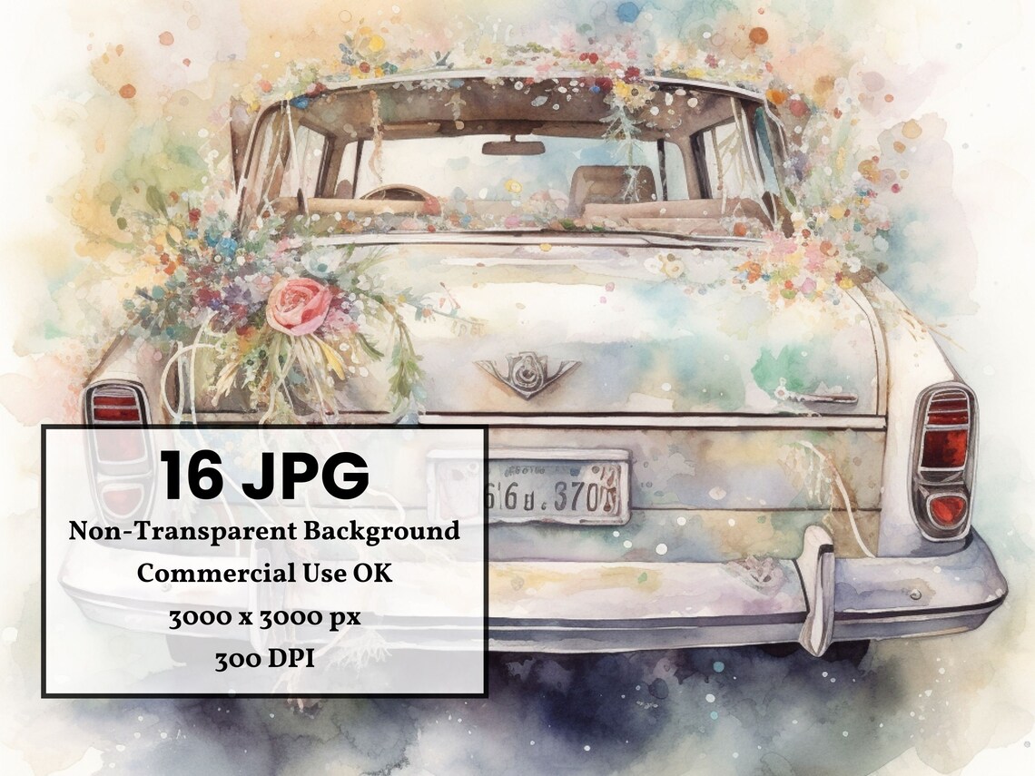 16 Vintage Car Pastel Watercolor Illustration Commercial Use - Etsy