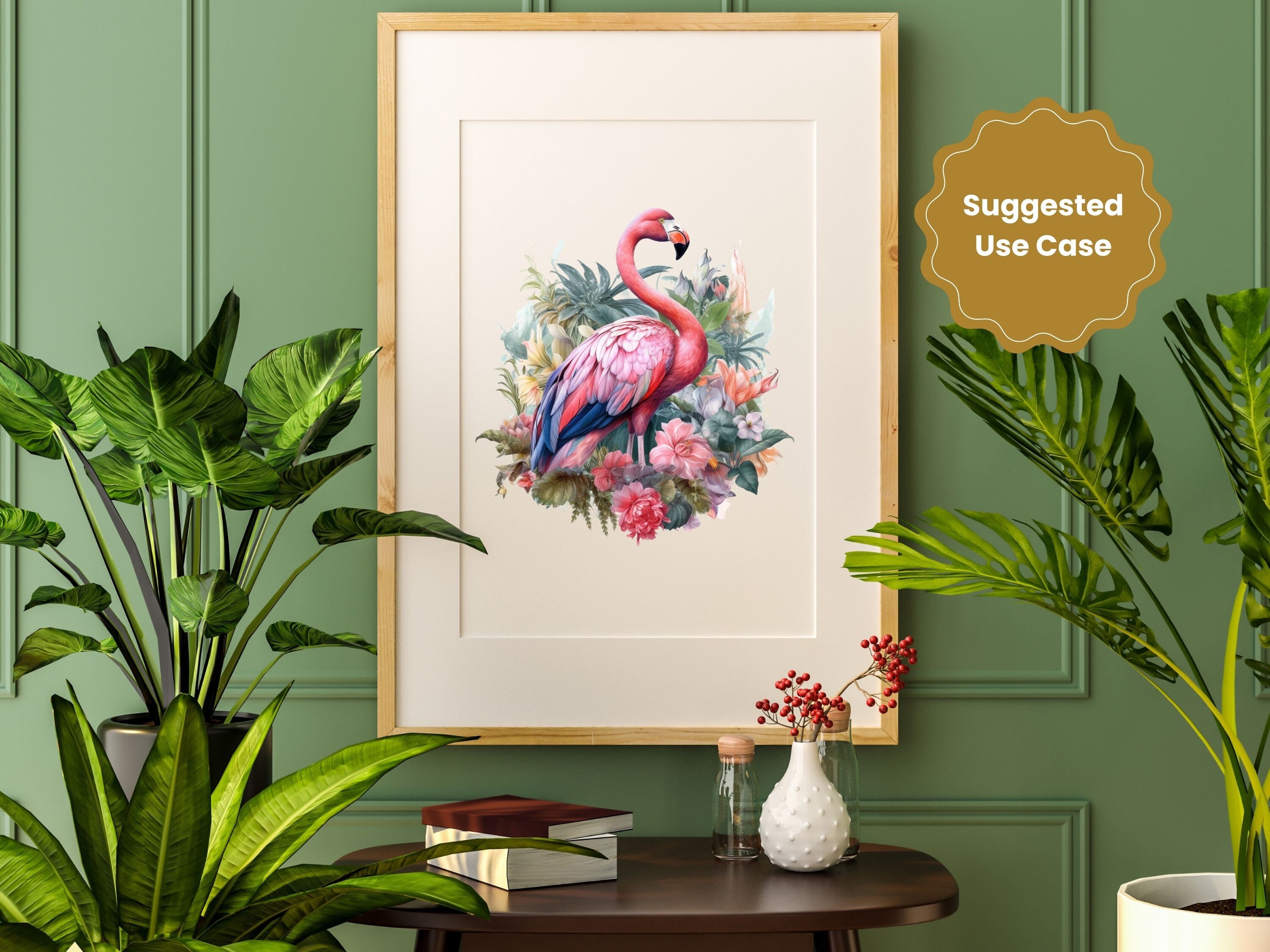 Flamingo and Flowers Clipart Bundle Commercial Use Watercolor - Etsy