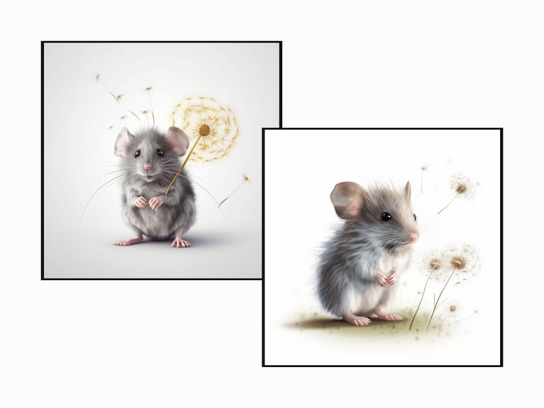 Cute Mouse and Dandelion Watercolor Illustration Cheeky Mouse - Etsy