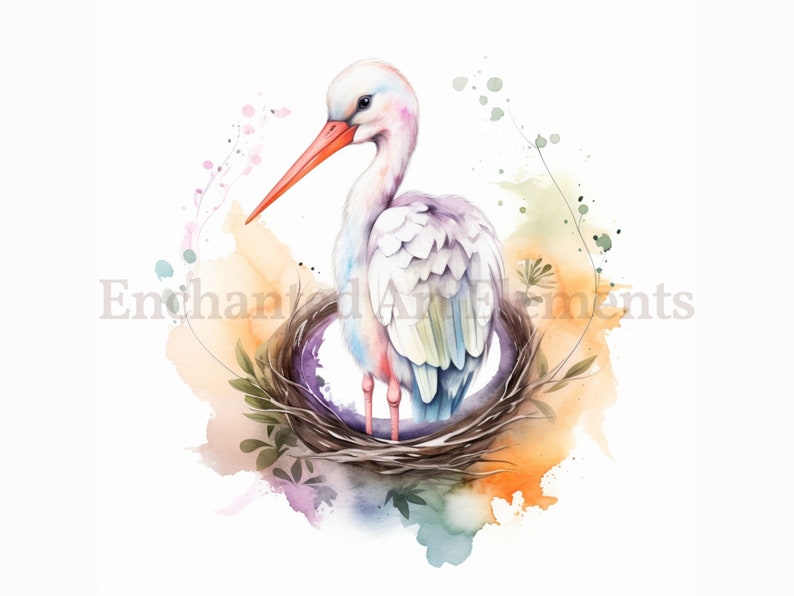 Stork Clipart Watercolor Illustration Animated Animals Nursery - Etsy