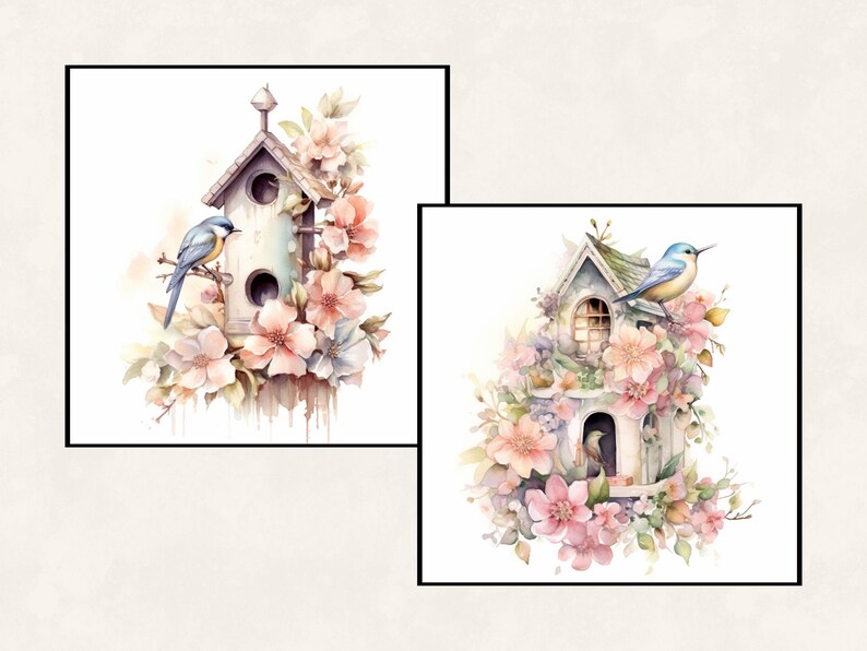 Vintage Bird House Clipart Bundle Watercolor Commercial Use - Etsy