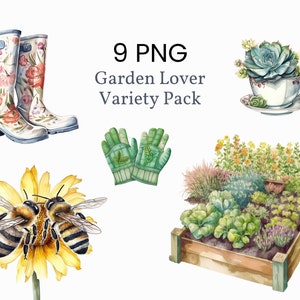 Garden Clip Art Watercolor Gardening Clipart Variety Bundle Commercial ...