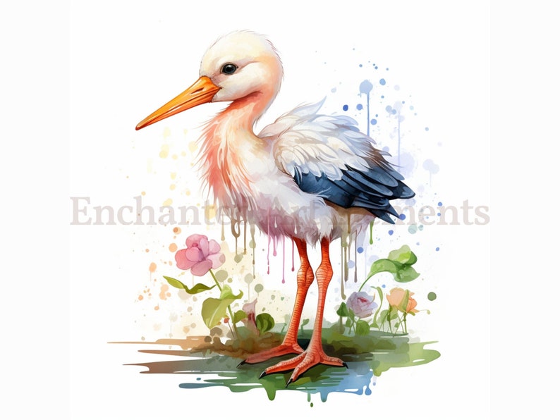 Stork Clipart Watercolor Illustration Animated Animals Nursery - Etsy