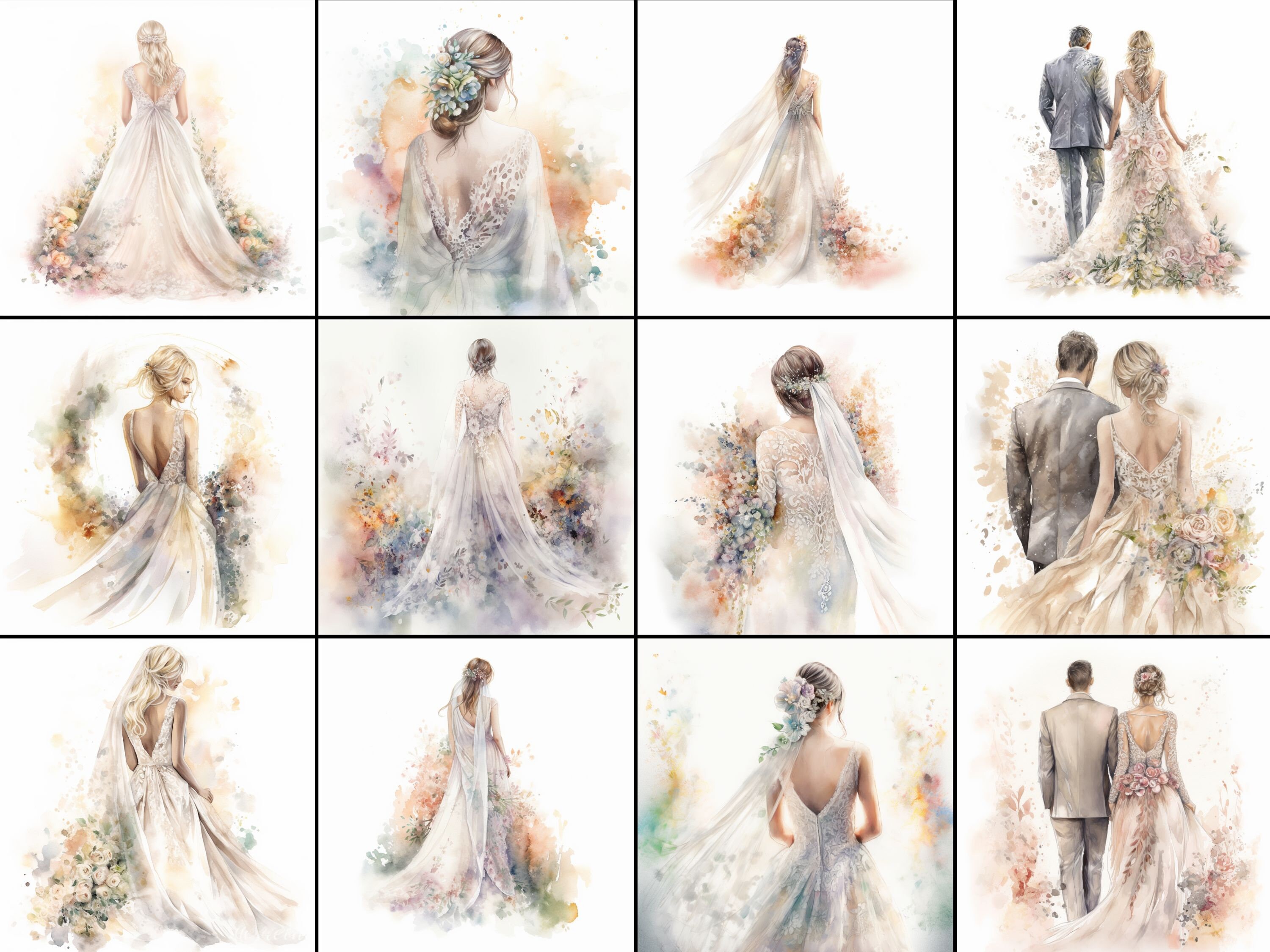 Vintage Wedding Clipart Mega Bundle Pastel Watercolor - Etsy UK