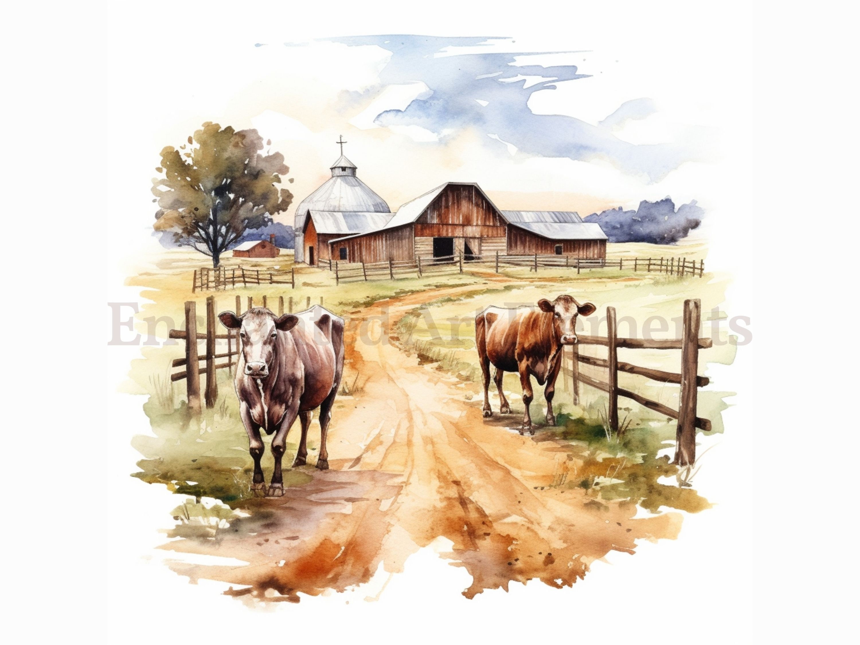 American Ranch Clipart Watercolor Landscape Clipart Commercial - Etsy