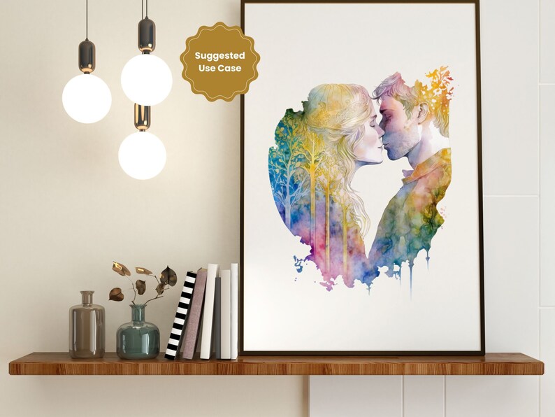 Watercolor Kiss Clipart Enchanted Lovers Illustration - Etsy