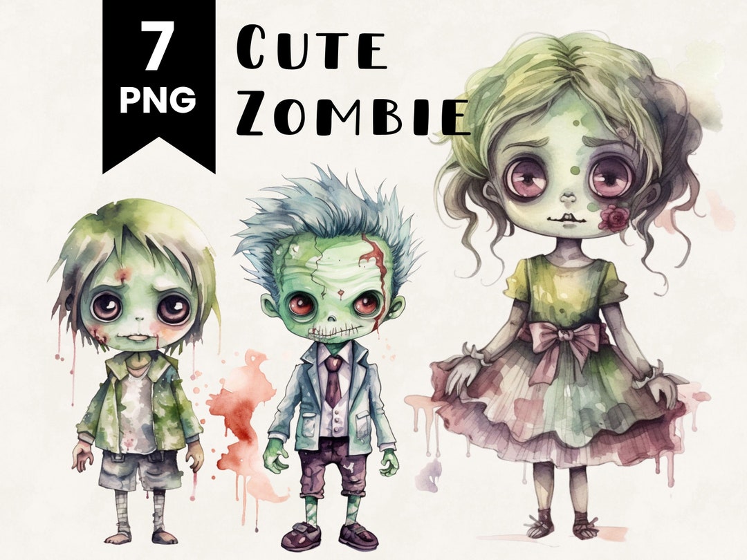 Cute Zombie Halloween Clipart Watercolor Illustration Commercial Use ...