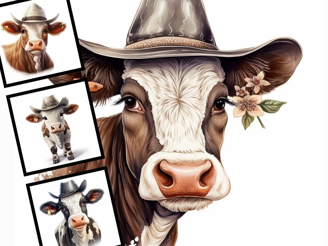 Cowboy Cow Clipart Watercolor Animated Clipart Commercial Use Digital ...