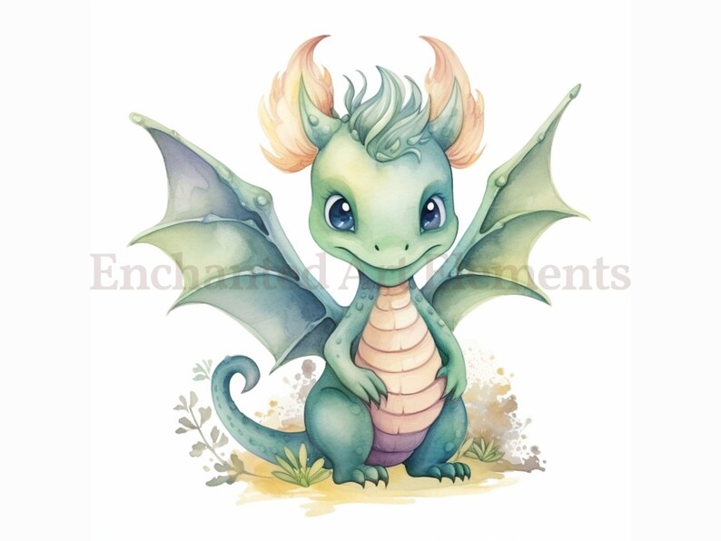Cute Dragon Clipart Watercolor Illustration Kids Clipart - Etsy