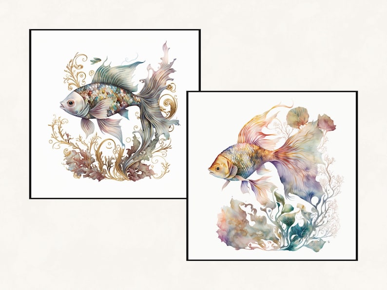 Magic Fish Clipart Commercial Use Watercolor Enchanted - Etsy