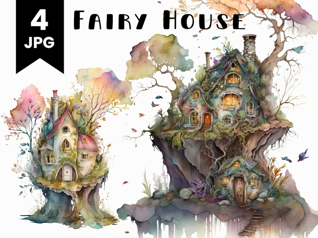 Fairy House Clipart, Commercial Use, Watercolor Enchanted Fairy House ...