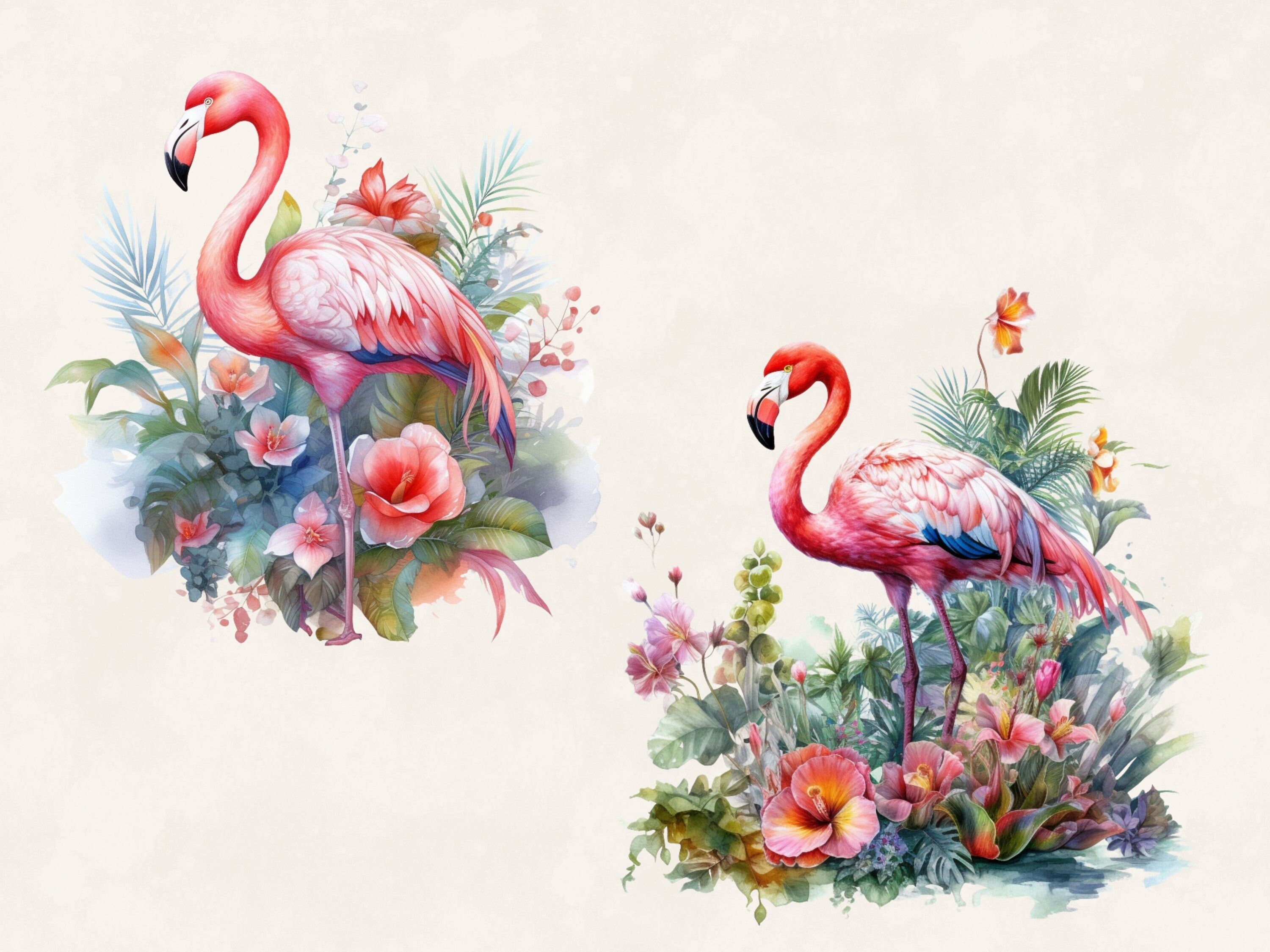 Flamingo and Flowers Clipart Bundle Commercial Use Watercolor - Etsy