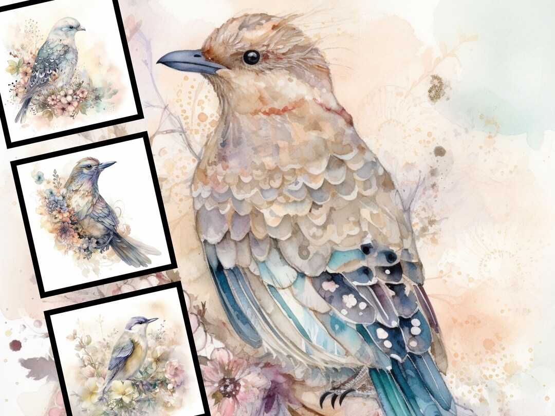 Vintage Watercolor Bird Clipart Bundle: Pastel Bird Digital Art ...