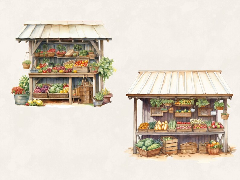 Farm Stand Clipart Watercolor Illustration Commercial Use - Etsy