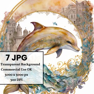 Magic Dolphin Clipart, Commercial Use, Watercolor Enchanted Dolphin ...