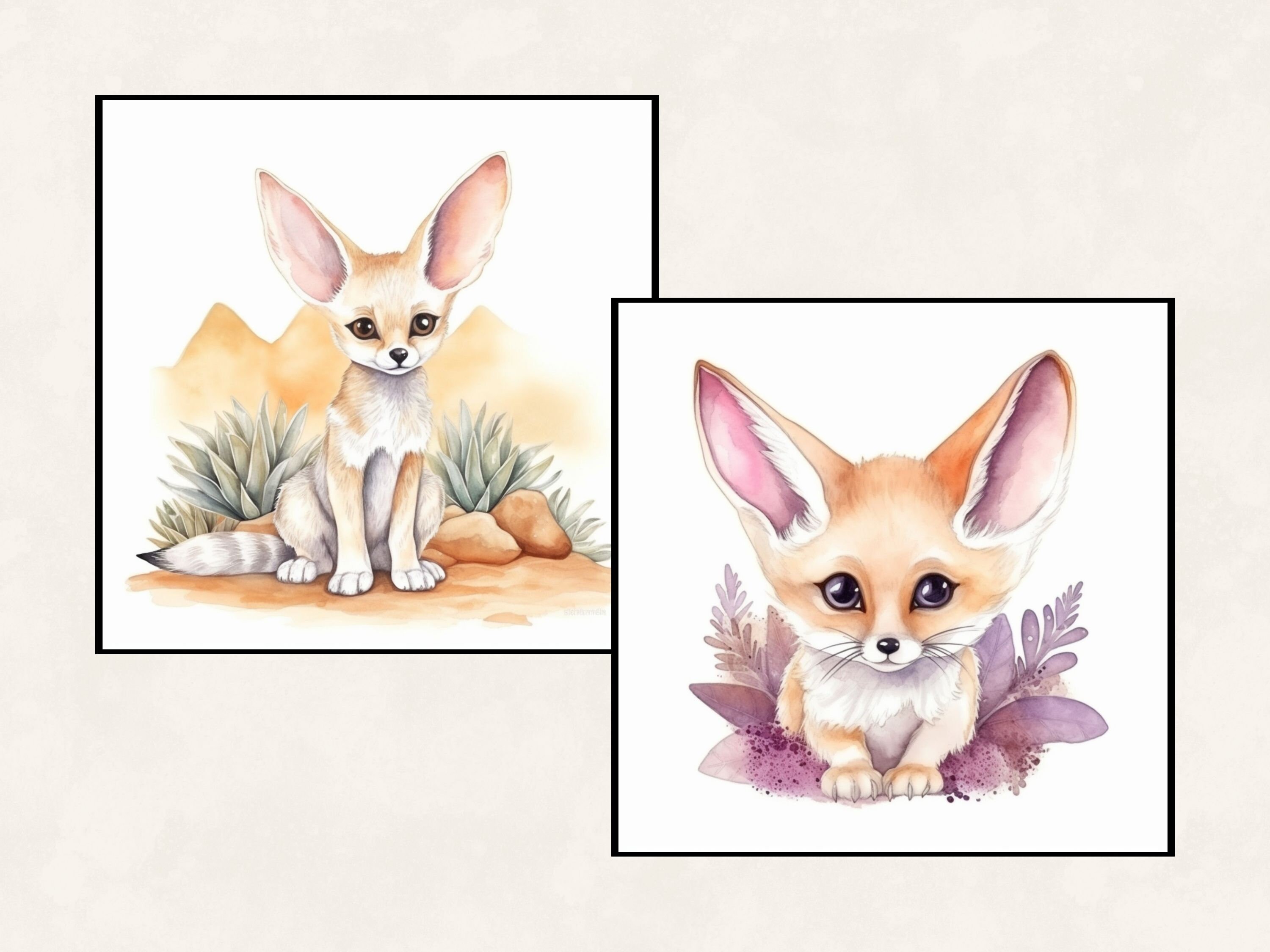 8 Watercolor Animated Fennec Fox Illustration Nursery Art - Etsy