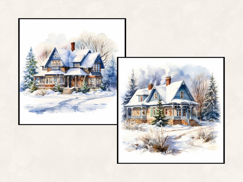 Snowy House Clipart Watercolor Illustration Winter Clipart - Etsy