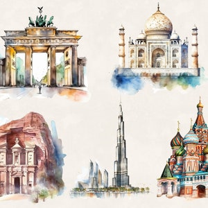 Ultimate Famous Landmarks Clipart Bundle Commercial Use Watercolor ...