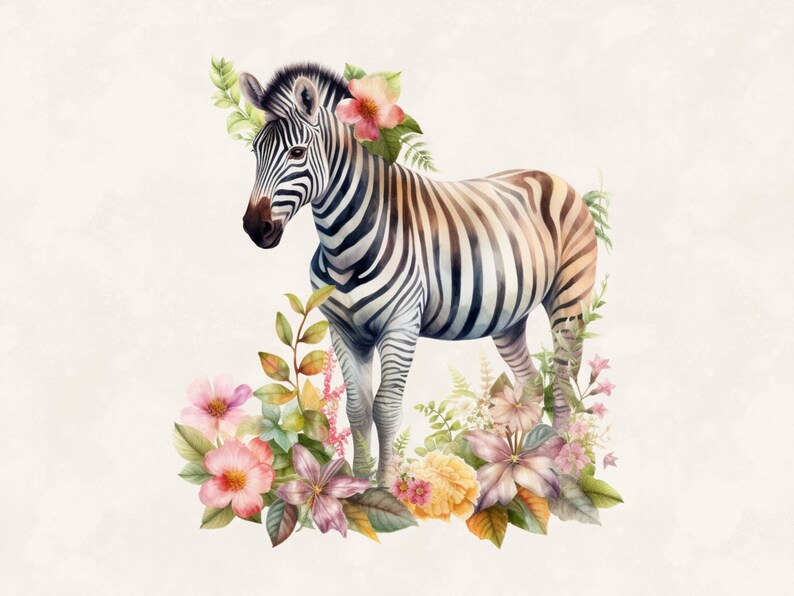 Watercolor Zebra Clipart Bundle: Jungle Floral Designs (PNG Files) - Etsy