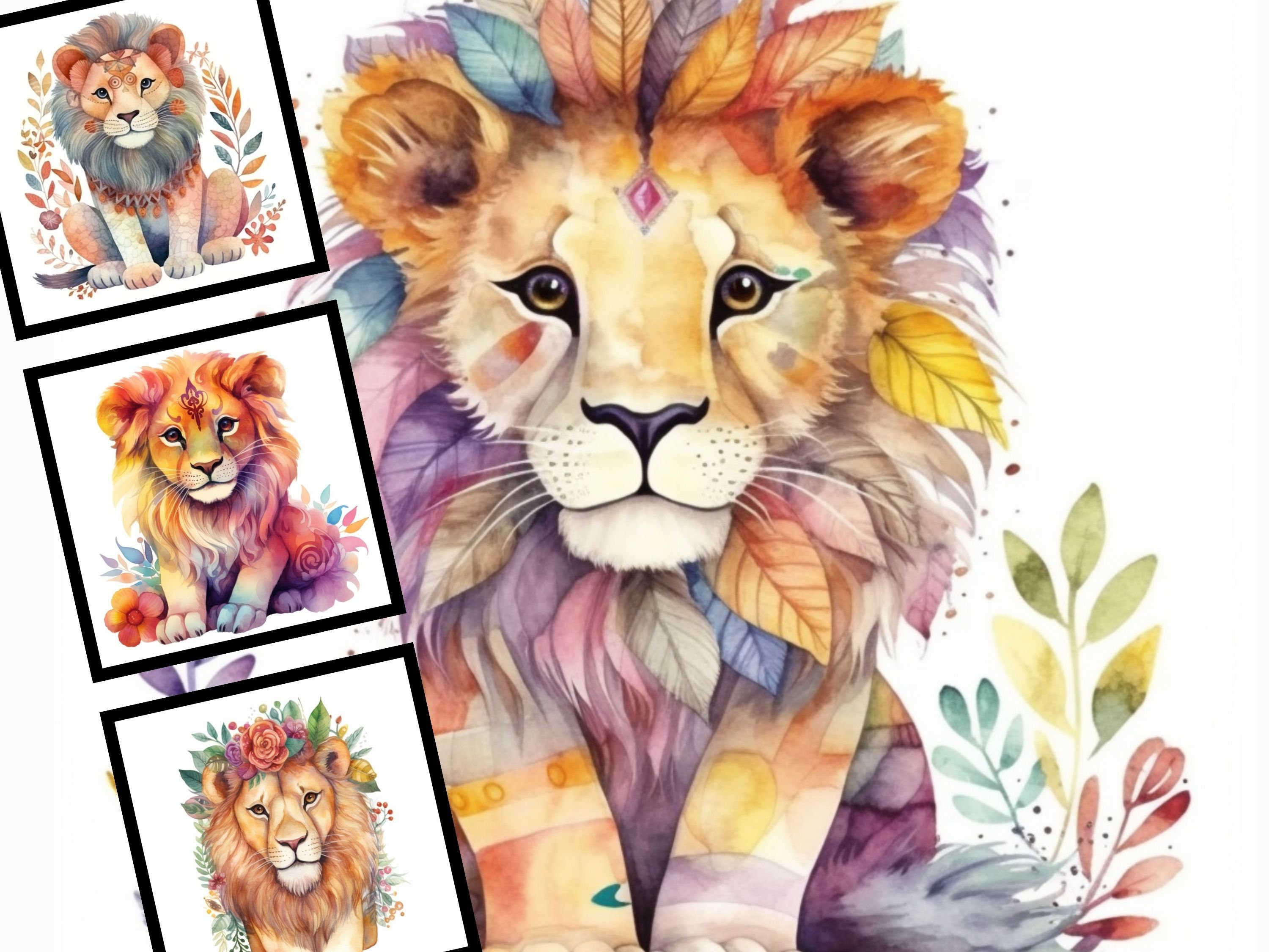 Retro Lion Clipart Watercolor Illustration Commercial Use - Etsy