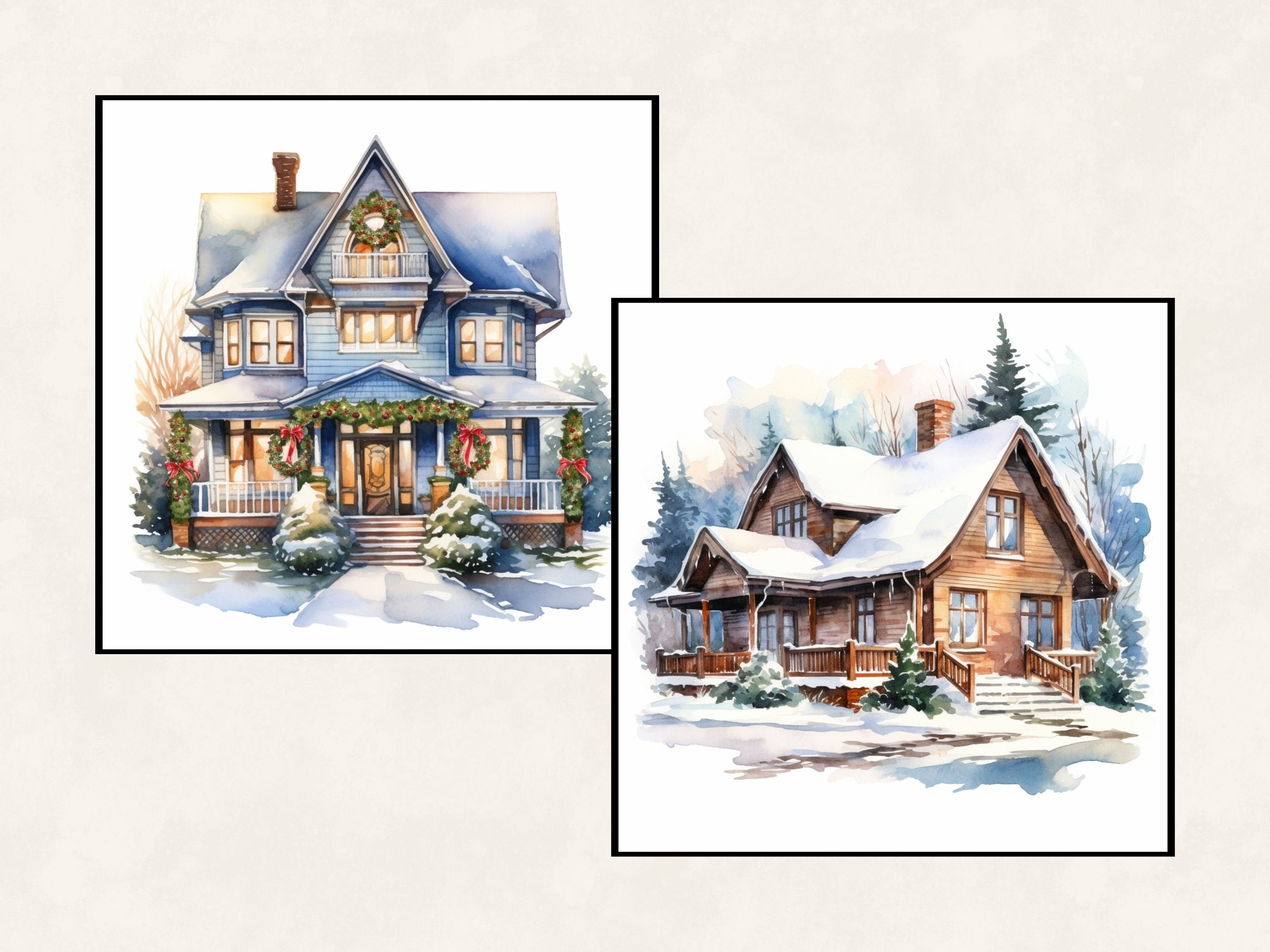 Snowy House Clipart Watercolor Illustration Winter Clipart - Etsy