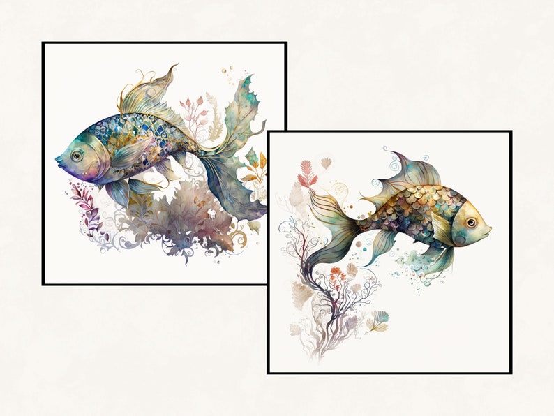 Magic Fish Clipart Commercial Use Watercolor Enchanted - Etsy