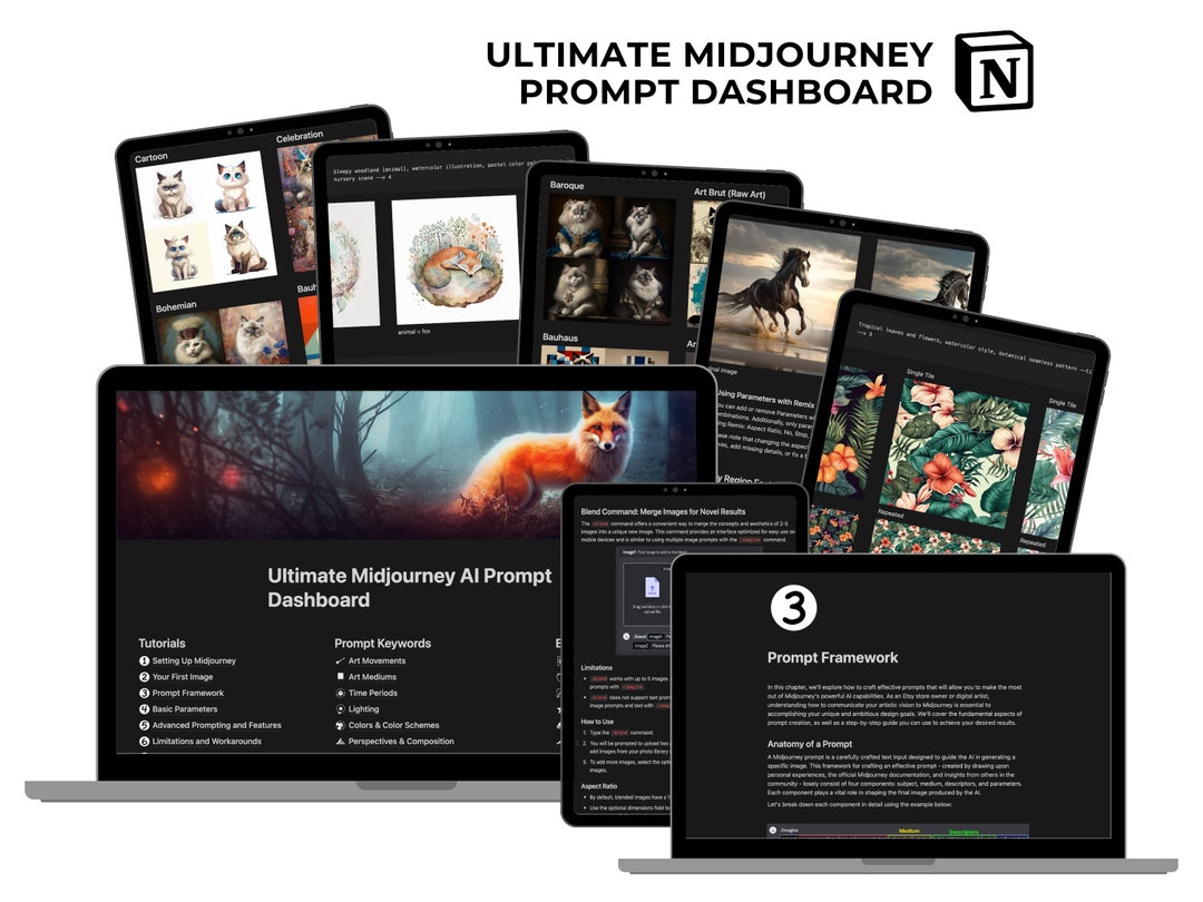 Midjourney Prompt Guide Notion Dashboard Prompt Keywords and - Etsy