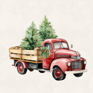 Christmas Tree Truck Clipart Watercolor Winter Illustration Commercial ...