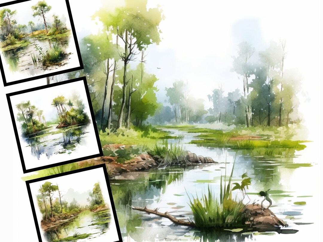 Watercolor Swamp Clipart: Georgia Landscape Digital Bundle (commercial ...