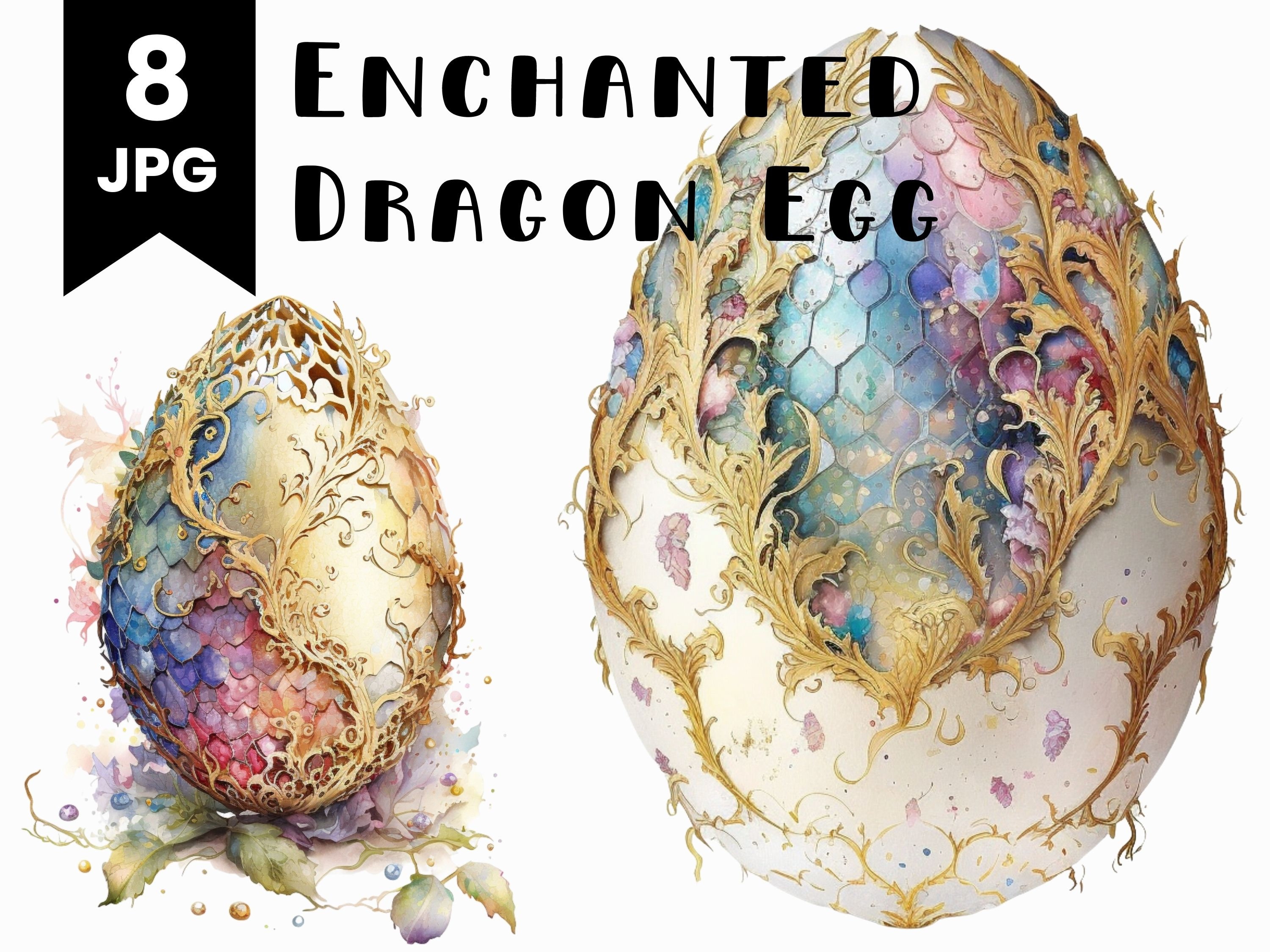 Magic Dragon Egg Clipart, Commercial Use, Watercolor Enchanted Dragon ...