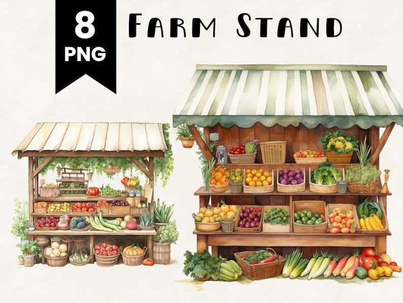 Farm Stand Clipart: Watercolor Illustration Bundle (digital Download ...