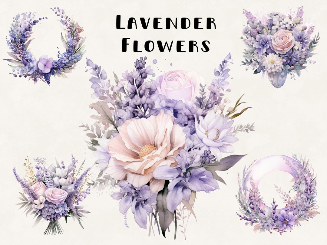 16 Pastel Lavender Bouquet Clipart Bundle Commercial Use Allowed ...