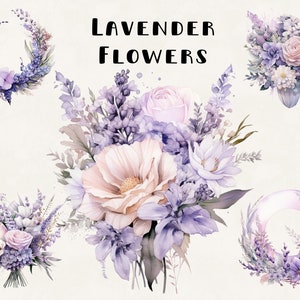 16 Pastel Lavender Bouquet Clipart Bundle Commercial Use Allowed ...