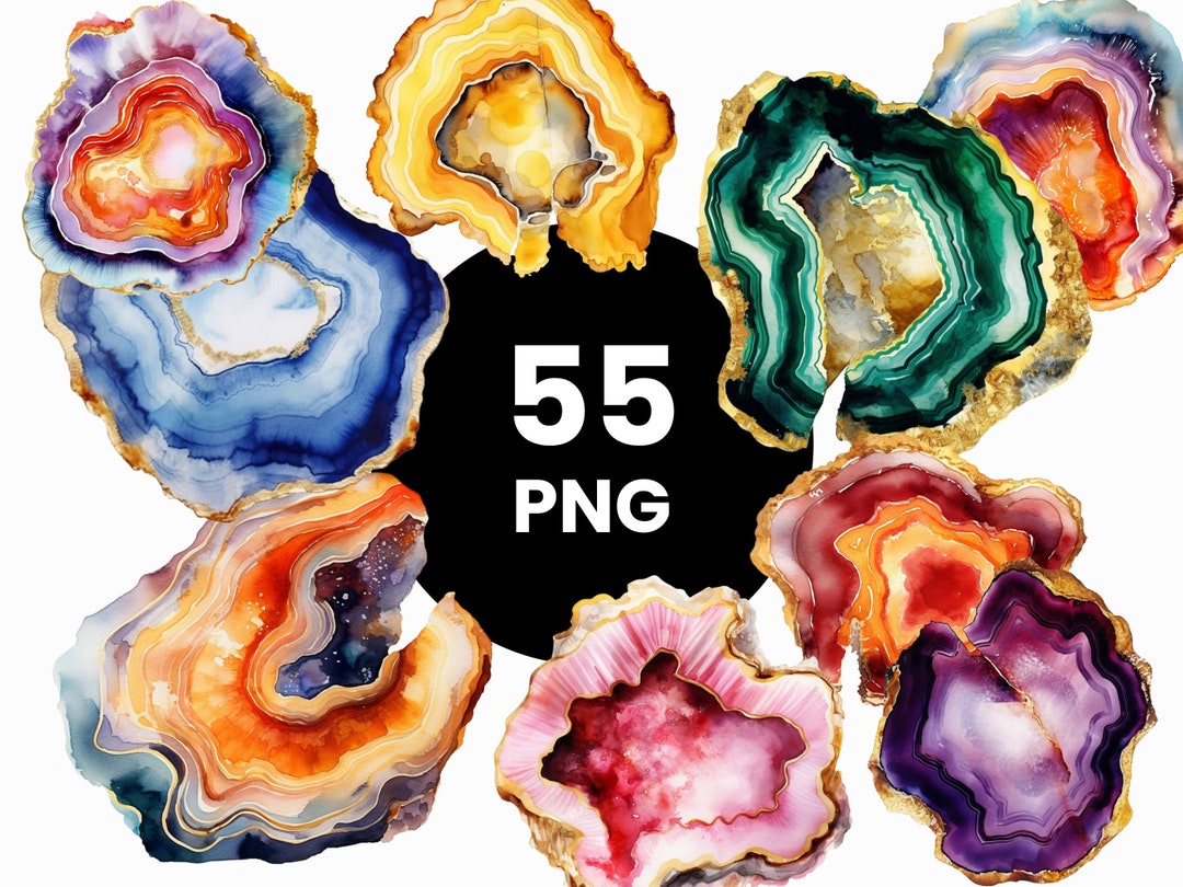Agate Crystal Clipart Bundle Commercial Use Watercolor Agate Crystal ...