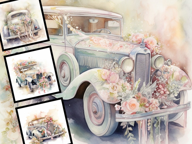 16 Vintage Car Pastel Watercolor Illustration Commercial Use - Etsy