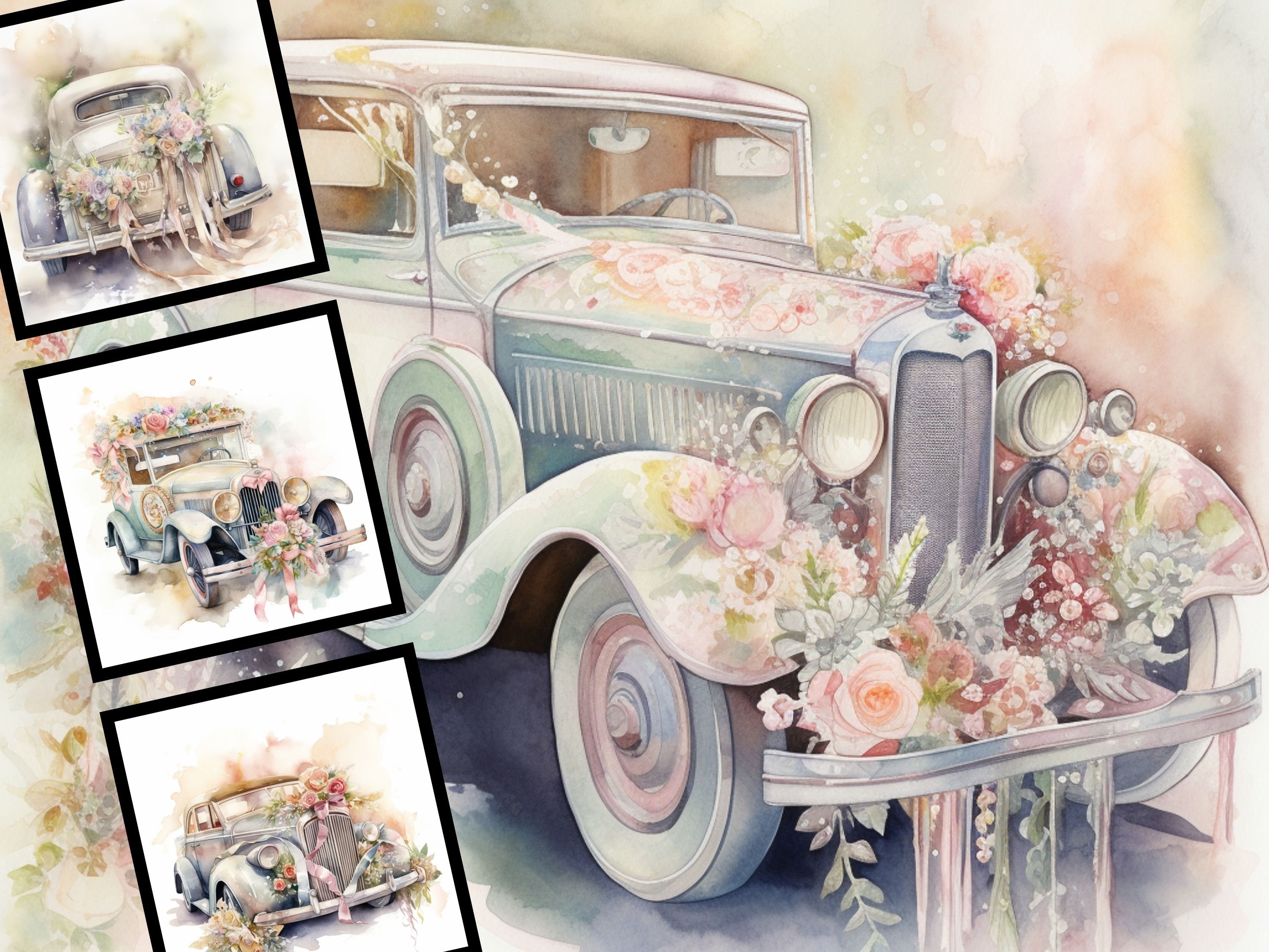 16 Vintage Car Pastel Watercolor Illustration Commercial Use - Etsy