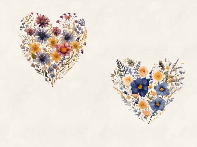 Vintage Flower Heart Clipart Bundle Commercial Use Watercolor - Etsy