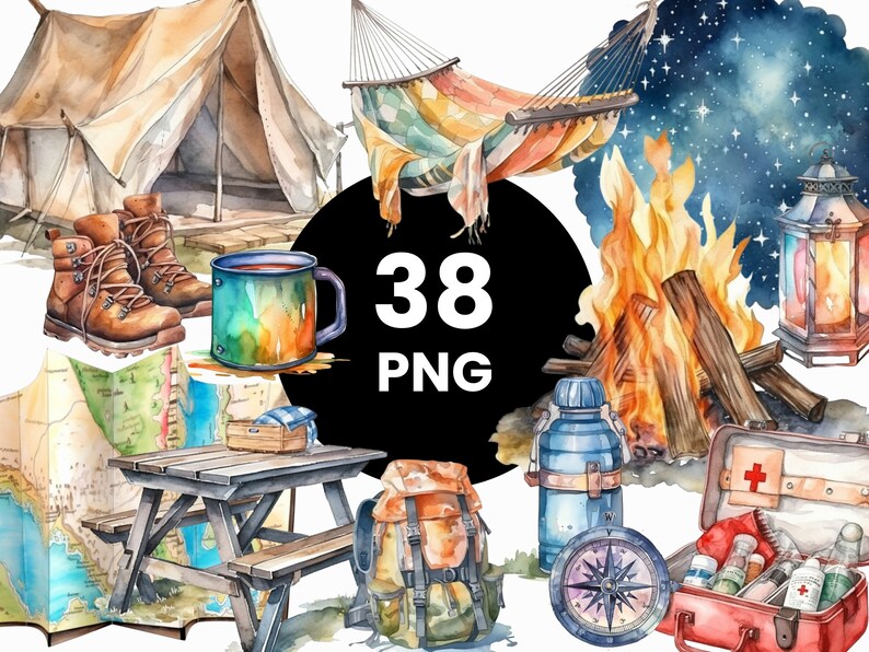 Ultimate Camping Clipart Bundle Commercial Use Watercolor - Etsy